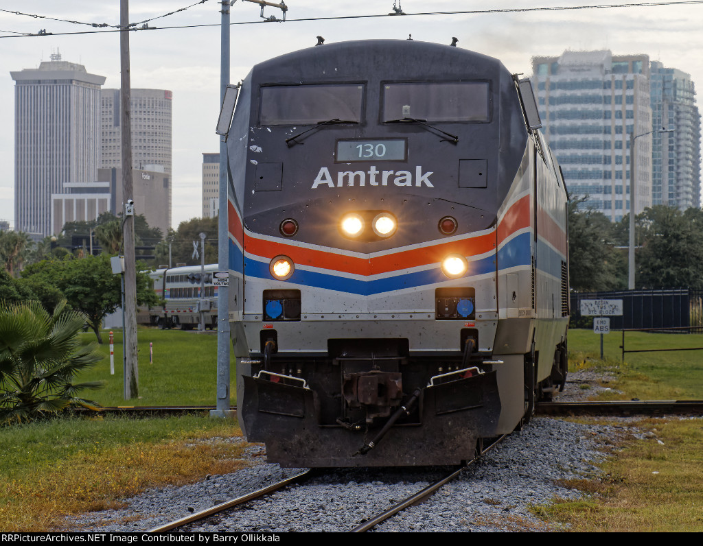 Amtrak 130 Heritage against Tampa City Skyline